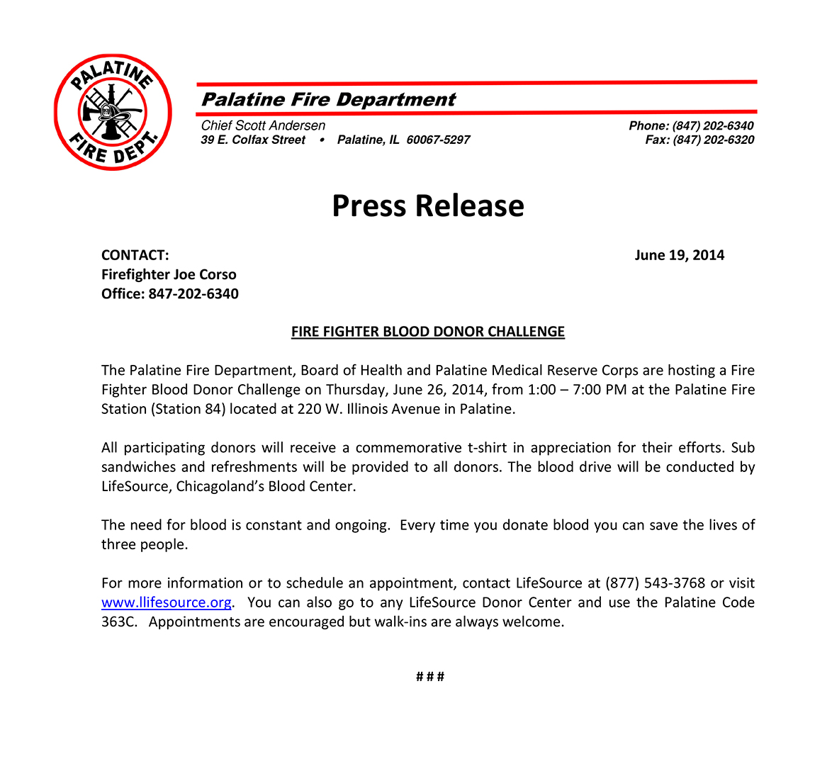 Palatine sponsored blood drive « chicagoareafire.com