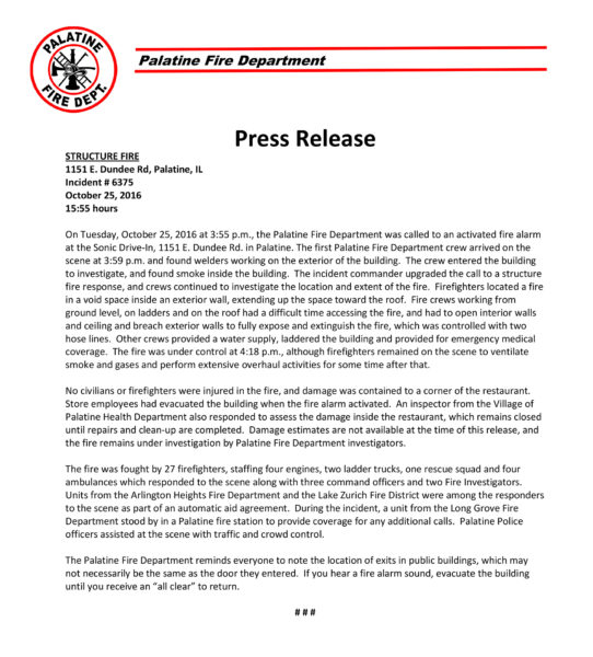 Palatine Fire Department news « chicagoareafire.com