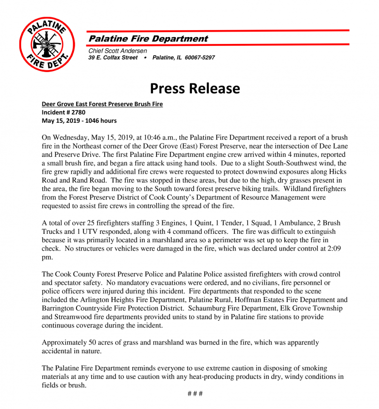 Palatine Fire Department news (more) « chicagoareafire.com