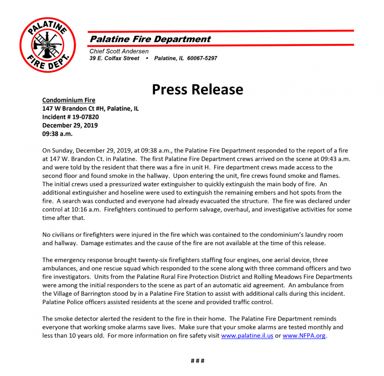 Palatine Fire Department news « chicagoareafire.com